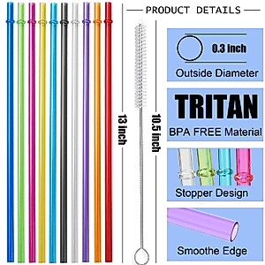 ALINK 13 inch Reusable Plastic Straws, Extra Long Colorful Tritan Tumbler Replacement Straws for Stanley Cups, 1 Gallon, 64/40/ 32 oz Water Bottles, Set of 10 with Brush