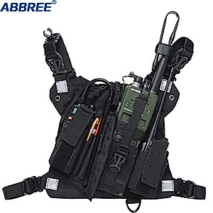 ABBREE Chest Harness Front Pack Pouch Holster Vest Rig for Baofeng UV-5R BF-F8HP UV-82 TYT Ham Two Way Radio (Rescue Essentials) (Reflective Black)