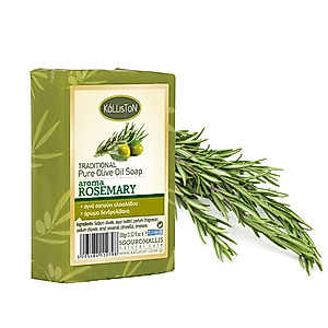 Kalliston, Rosemary Extract Herbal Soap Bar, Greek Extra Virgin Olive Oil, All Natural Aroma, All Skin Types, Crafted in Historic Crete, Greece, Pack of 4