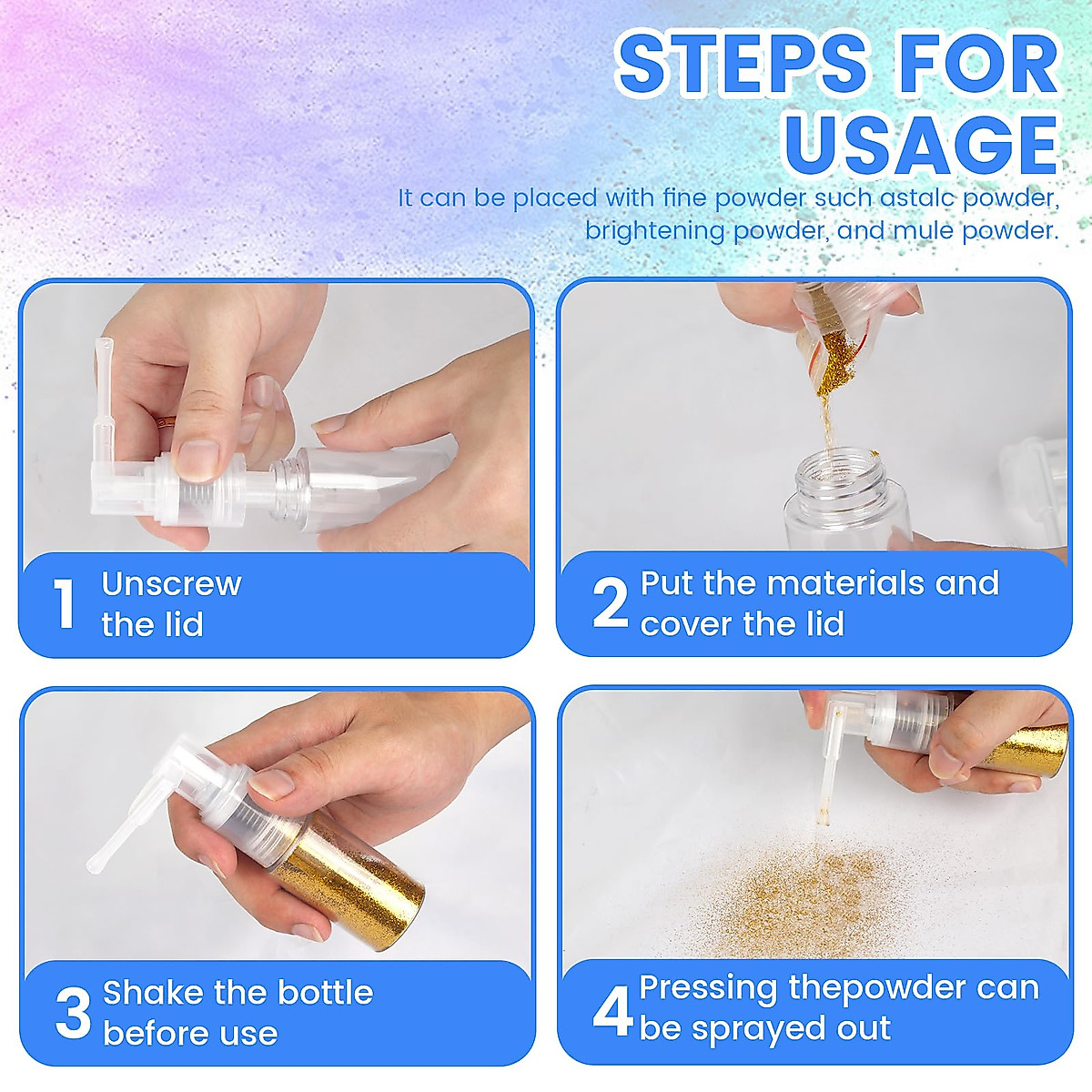 Foyods 2 PCS Glitter Duster Sprayer, 35ML Powder Spray Bottle, Glitter Spray Pump for Craft,Cakes,Cloth, Dry Powder Spray Bottle Empty