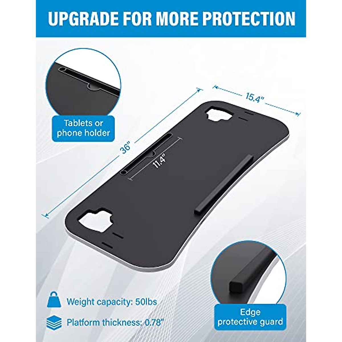 New Tread Laptop Tray, Treadmill Desk Tray, Upgrade 36" Treadmill Laptop Holder, Ergonomic Treadmill Laptop Desk with Protective Guard & Tablet Holder for Phone, Exercise Workstation, Easy Mount Tray