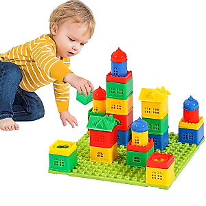 KUTOI Toddler Building Blocks for Kids Ages 4-8, Toddler Blocks Stacking Toys, Fun House Big Blocks Building Sets with 10” x 10” Baseplate, Educational Daycare Toys