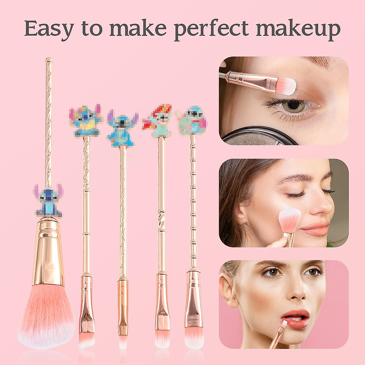 Stich Makeup Brushes Set, WeChip Anime Stich Make Up Brush Set, Stich Stuff for Girls Women（5pcs）