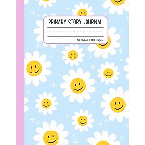 Primary Composition Notebook: Story Journal Dotted Midline and Picture Space | Grades K-2 Composition School Exercise Book |100 Story Pages (Cute Smiley Face Flowers Composition Notebook For Kids)