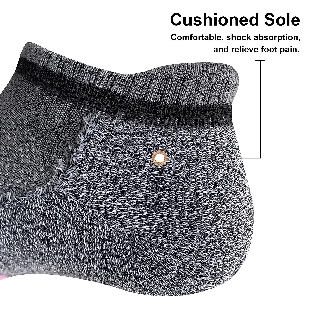 PHETAUM Women's Ankle Athletic Extra Cushion Running Socks, Size 6-9, Dark Gray, 6 Pairs