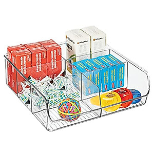 mDesign Plastic Home Office Wide Bin Organizer with 6 Compartments for Cabinets, Closets, Drawers, Desks, Tables, Workspace - Staple, Notepad, Paperclip Holder - Ligne Collection - 2 Pack - Clear