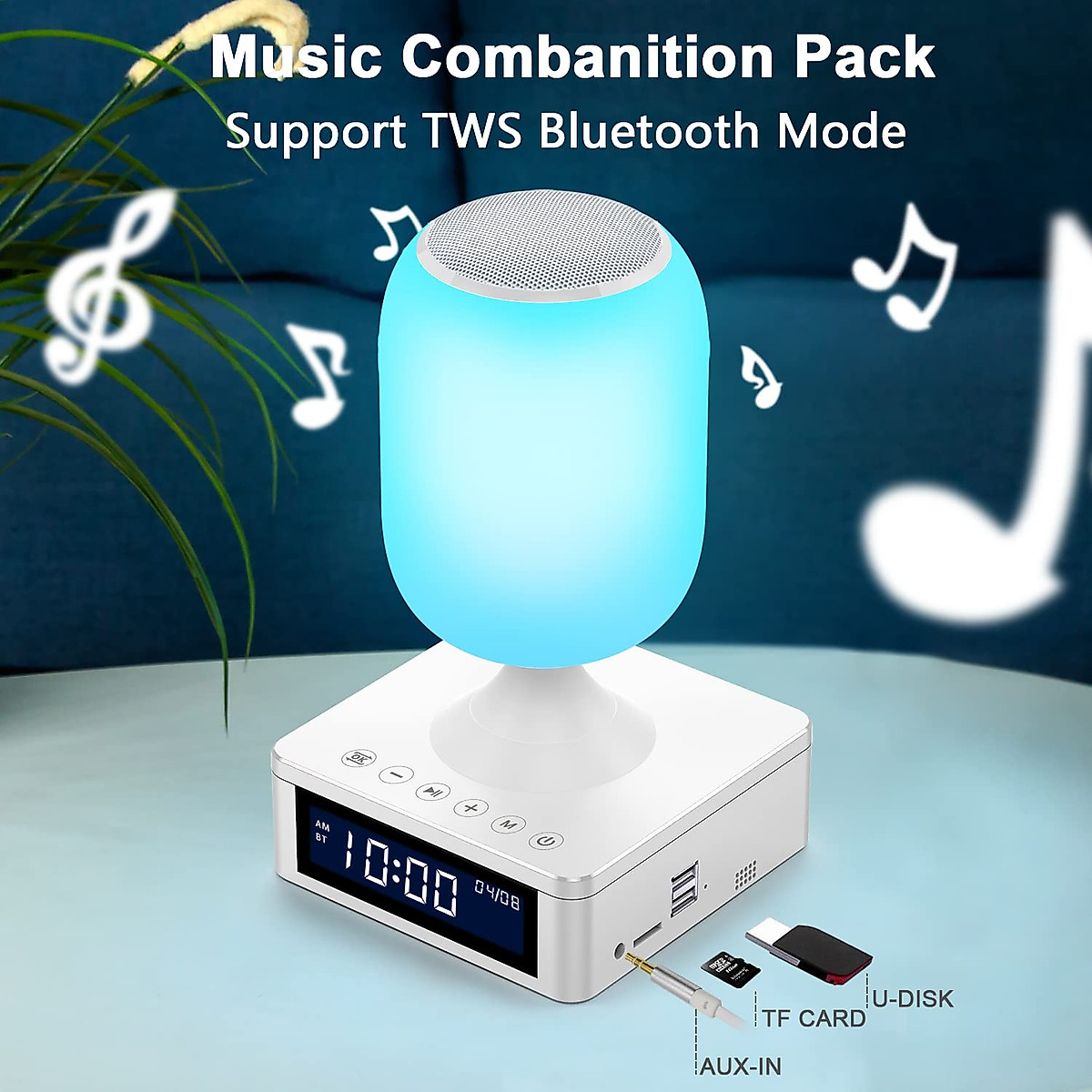 IVwarm Sleep Sound Machine Wake un Light,Smart Alarm Clock Sound Machine, Touch Control Nightstand Reading Light,APP Control Easy Setting Light with Dimmable Display and USB Charging Station