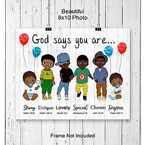 God Says You Are Wall Art - Religious Gifts - African American Boys Room Decor - Spiritual Christian Gifts - Inspirational Bible Verses - Scripture Home Decor- God Wall Art - Black Boys Bedroom Decor