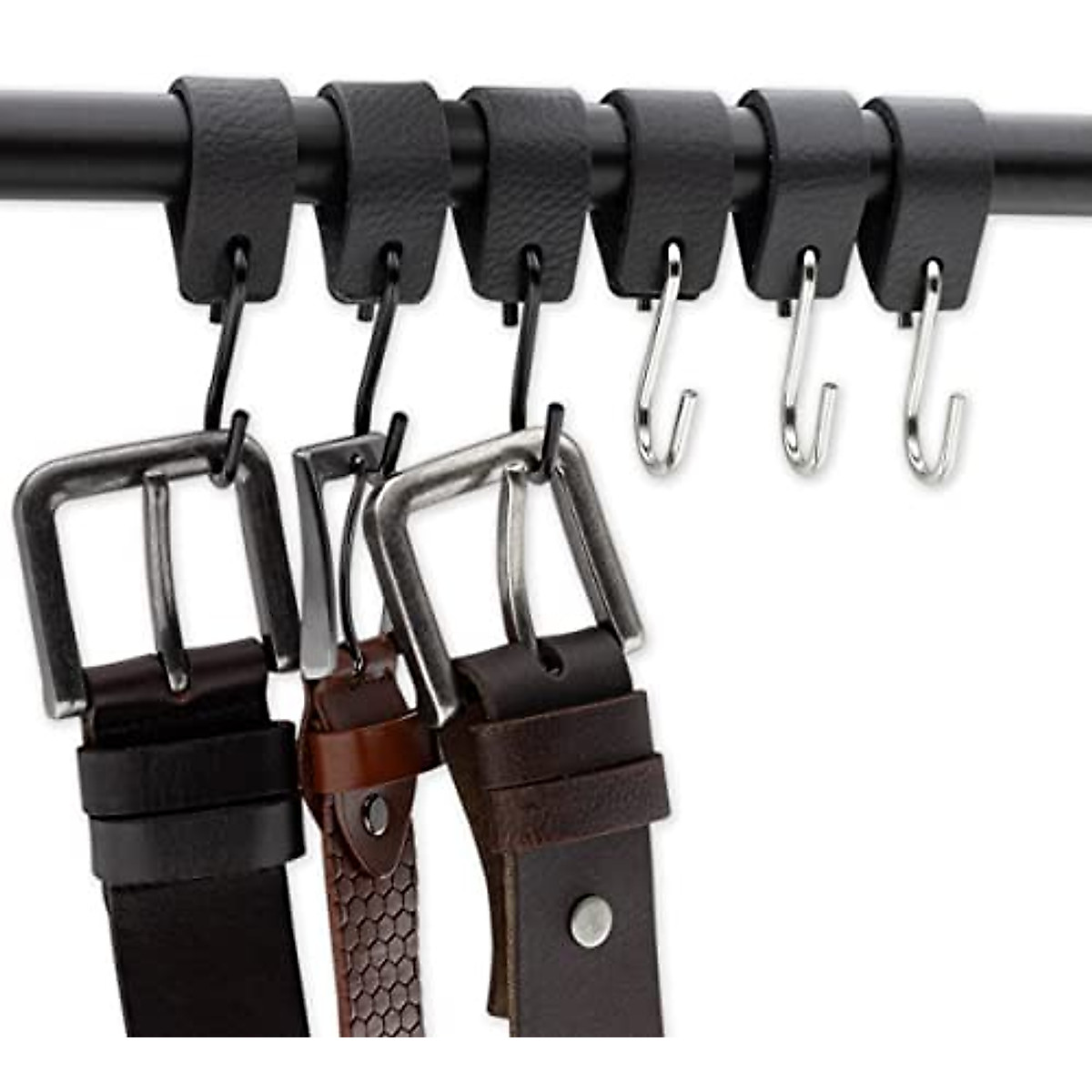 Brute Strength - Multifunctional Leather S-Hooks - Anthracite - 6 Pieces - S Shaped Hooks - Coat Hook - Leather Hooks - Leather s Hooks - Black s Hooks - Kitchen Hooks