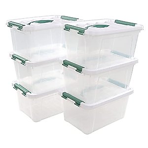 Jandson 5.5 L Clear Latch Box with Handle, 6 Packs Plastic Storage Container Bin