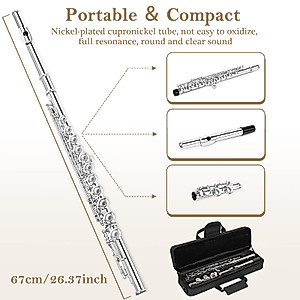 Vangoa Flute Case Carrying Bag Waterproof Lightweight for 16 Holes Flute C Foot with Adjustable Shoulder Strap and Exterior Pocket