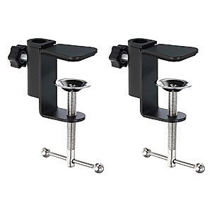 PATIKIL 0.47" Hole Dia. Desk Clamp, 2 Pcs Aluminum Alloy Bracket Universal Adjustable C-Clamp Mount Holder for Microphone Mic Arm Table Lamp Stand, Black