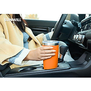 SUNWILL 20oz Tumbler with Lid, Stainless Steel Vacuum Insulated Double Wall Travel Tumbler, Durable Insulated Coffee Mug, Powder Coated Orange, Thermal Cup with Splash Proof Sliding Lid
