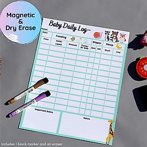 Baby Daily Log Chart Dry Erase Whiteboard for Logging Daily Schedule for Newborns and Toddlers, Log Feeding, Diaper Change, Naps and Daily Activities, Board for Refrigerator, with Pen and Eraser