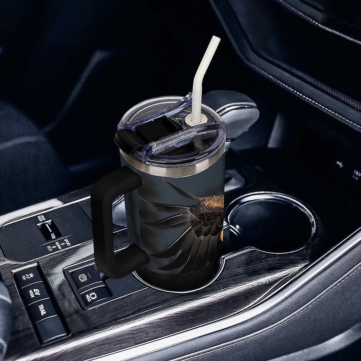 QWJKM Bald Eagle Tumbler with Handle Large Insulated Car Cup 40 OZ Stainless Steel Travel Mug Leak Proof Water Bottle with Lid And Straw for Car Home Office Gifts