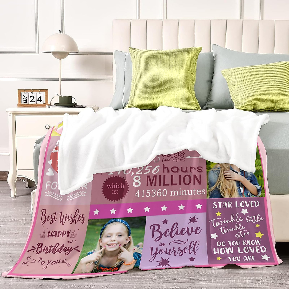 Kendt Personalized 16th Birthday Blanket with Photos,16 Year Old Birthday Gifts for Girl,Custom 16th Birthday Gifts for Girls, Daugther, Sister,Besties,Birthday Decorations(Pink Blanket)