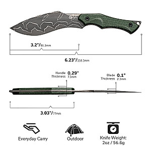 CIVIVI Vaquita II Neck knife, Small Full Tang Fixed Blade Knife with 3.2" Damascus Blade Canvas Micarta Handle, Mini Kuri Knife with a Kydex Sheath and a Chain, Designed by Nate Matlack C047C-DS2