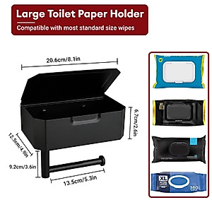 Beruyu Toilet Paper Holder with Shelf, Flushable Wipes Dispenser for Bathroom Wipe Storage, Stainless Steel Toilet Paper Holder Wall Mount, Self-Adhesive or Drilling, Matte Black