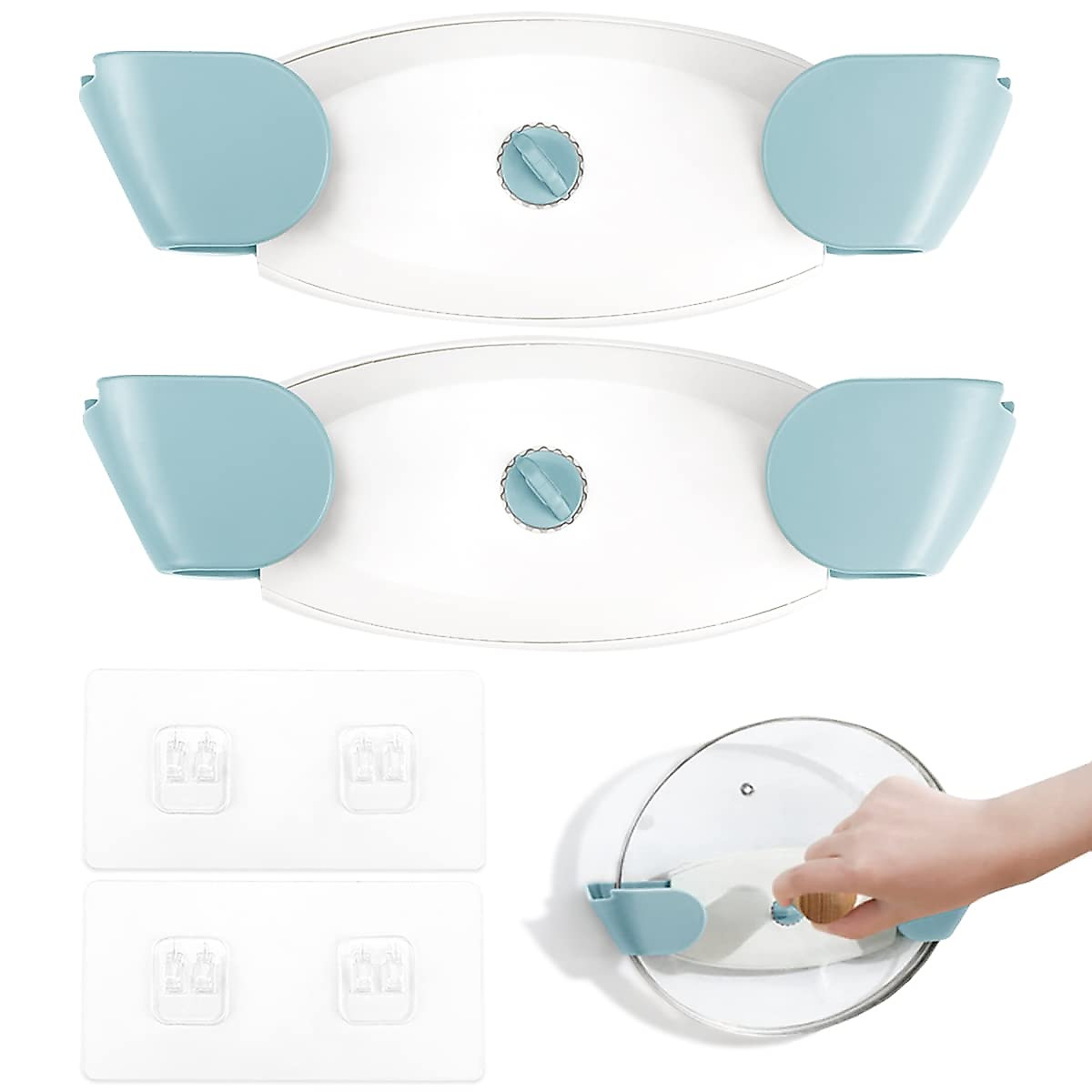 DOERDO 2Pcs Wall Mount Pot Lid Organizer, Adjustable Wall Mount Pot Lid Rack and Pan Organizer for Kitchen, 2Blue