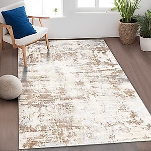Area Rug Living Room Rugs: 3x5 Indoor Soft Fluffy Rug Abstract Carpet for Bedroom Kitchen Dining Room Floor Washable Plush Throw Small Accent Rug Home Office Nursery Decor - Beige