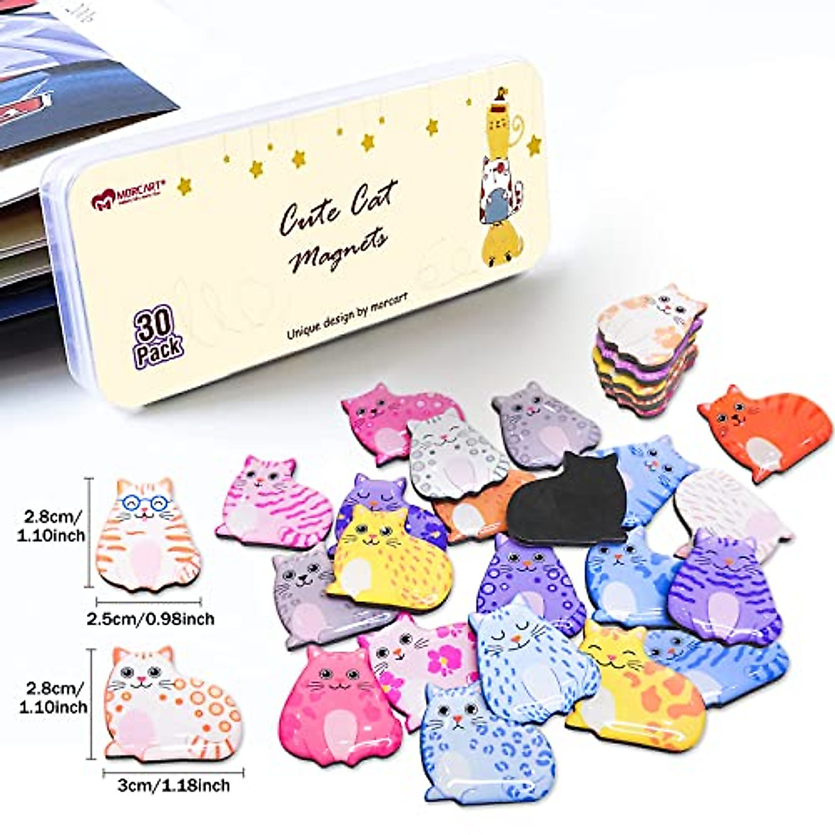 MORCART 30PCS Cat Magnets for Fridge, Cute Magnets for Refrigerator Locker Whiteboard Decorative Magnetic Board Cabinets Classroom Office Cubicle School Gift for Adult