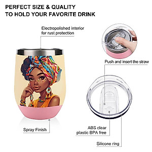 African Ame-rican Woman Insulated Tumbler with Lid Stainless Steel Coffee Mug Cute Wine Tea Water Cup Pink-style