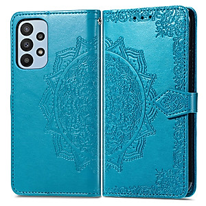 Samsung Galaxy A23 5G Case, Samsung A23 5G Wallet Case for Women Men, Durable PU Leather RFID Blocking Magnetic Flip Wrist Strap Card Holder Phone Case for Galaxy A23 5G / A23 (Blue)