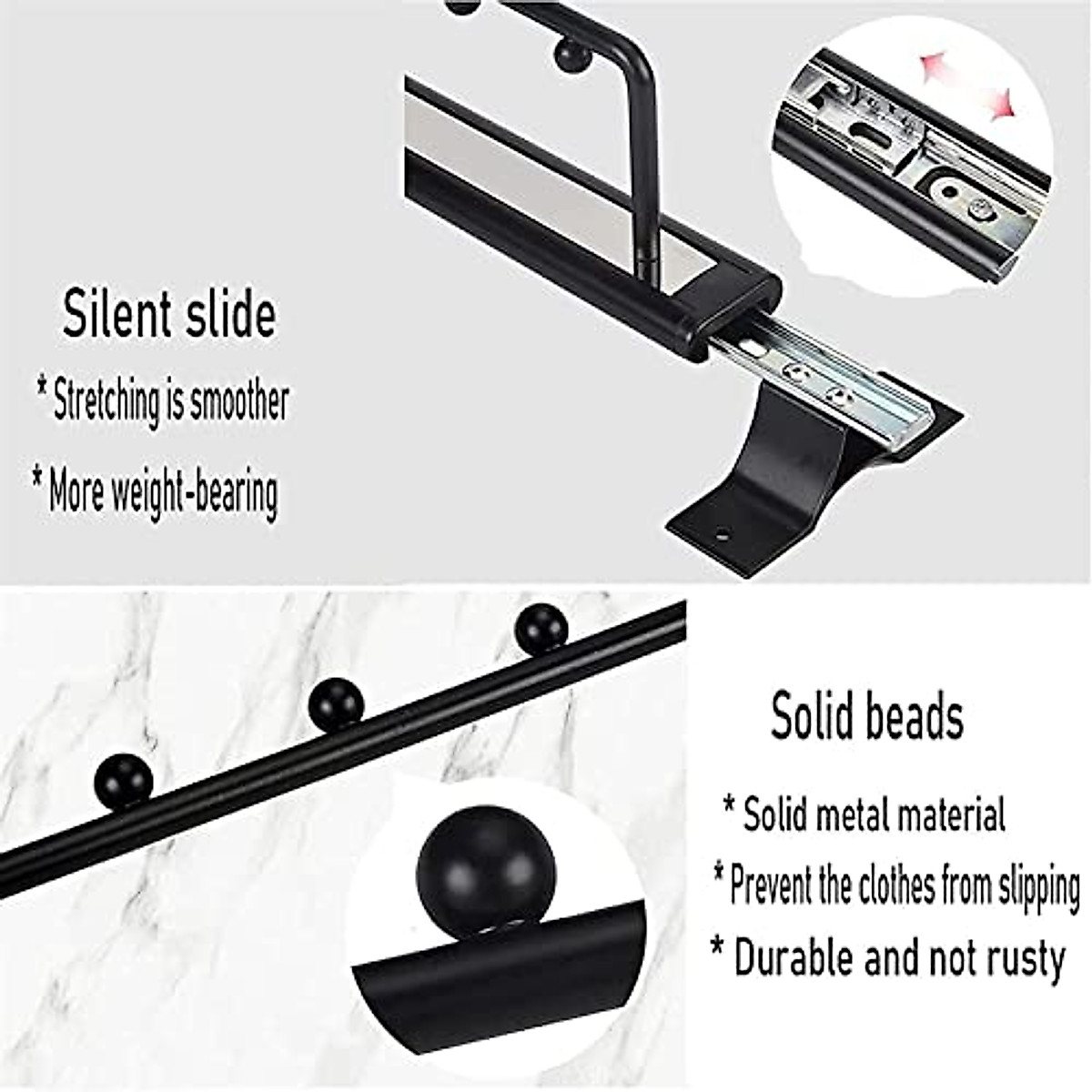 Pull-Out Closet Sliding Rod Aluminum Heavy Duty Wardrobe Clothes Hanger Rail, Extendable Wardrobe Rail Tube Valet Rod, Space Saver Closet Organizer,Top Mount (Size : 44cm/17.3in)