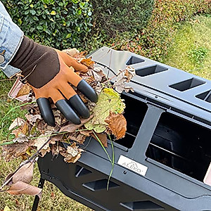 Dual Chamber Compost Tumbler with Gardening Gloves | Easy Assembly Tumbling Composters | 42 Gallon Capacity | Black and Beige | Garden Gloves Included