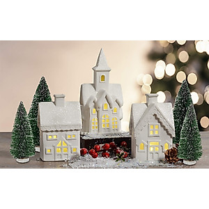 Mark Feldstein & Associates Village with Trees White Unglazed Porcelain Christmas Figurines, 7 Piece Set, 5 Inch