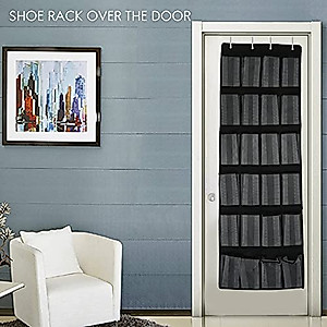 OUHUAN Over The Door, Clear Shoe, Fabric Closet Bag, 24 Mesh Pockets Door Shoe Holder