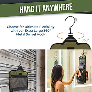 D&D Hanging Travel Toiletry Bag for Men and Women – Cosmetics, Makeup and Toiletries Organizer Kit with 10 Compartments, YKK Zippers, XXL Metal Swivel Hook, Water-Resistant Nylon