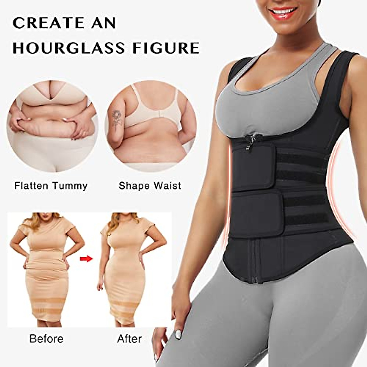 FeelinGirl 9 Steel Boned Waist Cincher Corset Body Training Girdle for Women Black Large