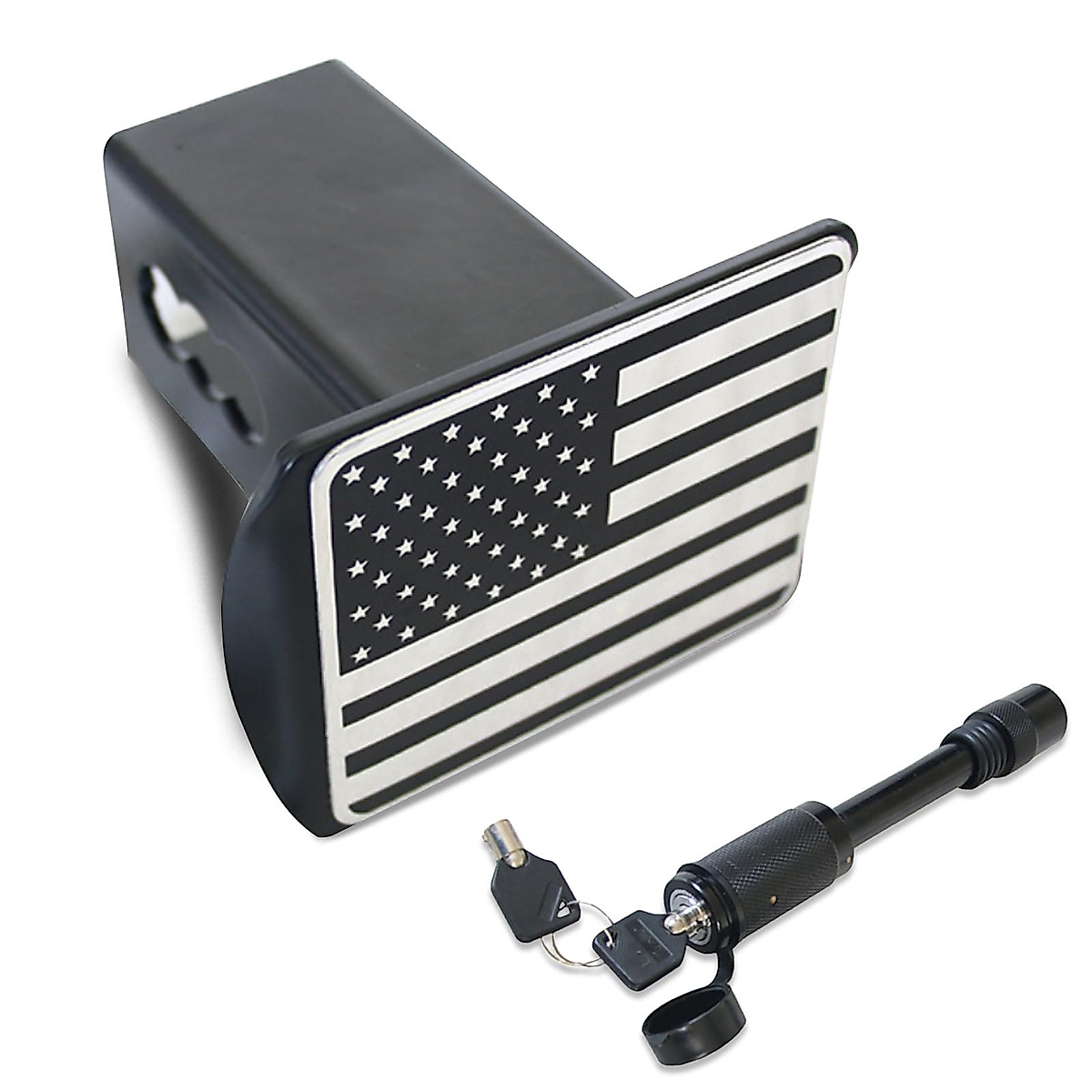 ZKFAR Pack-1 Trailer Hitch Cover, American Flag Plug Cover, Metal Rear Receiving Tube Cover, 2" Automotive Dust Plug, Protective Cover with Pin Bolt, Universal for Most SUVs, Trailers (Silver)