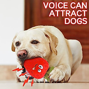 BAPSOUZU Squeaky Dog Chew Toys for Aggressive Chewers, Rubber Indestructible Tough Durable Dogs Toys Interactive Puppy Teeth Clean (Red Strawberry)