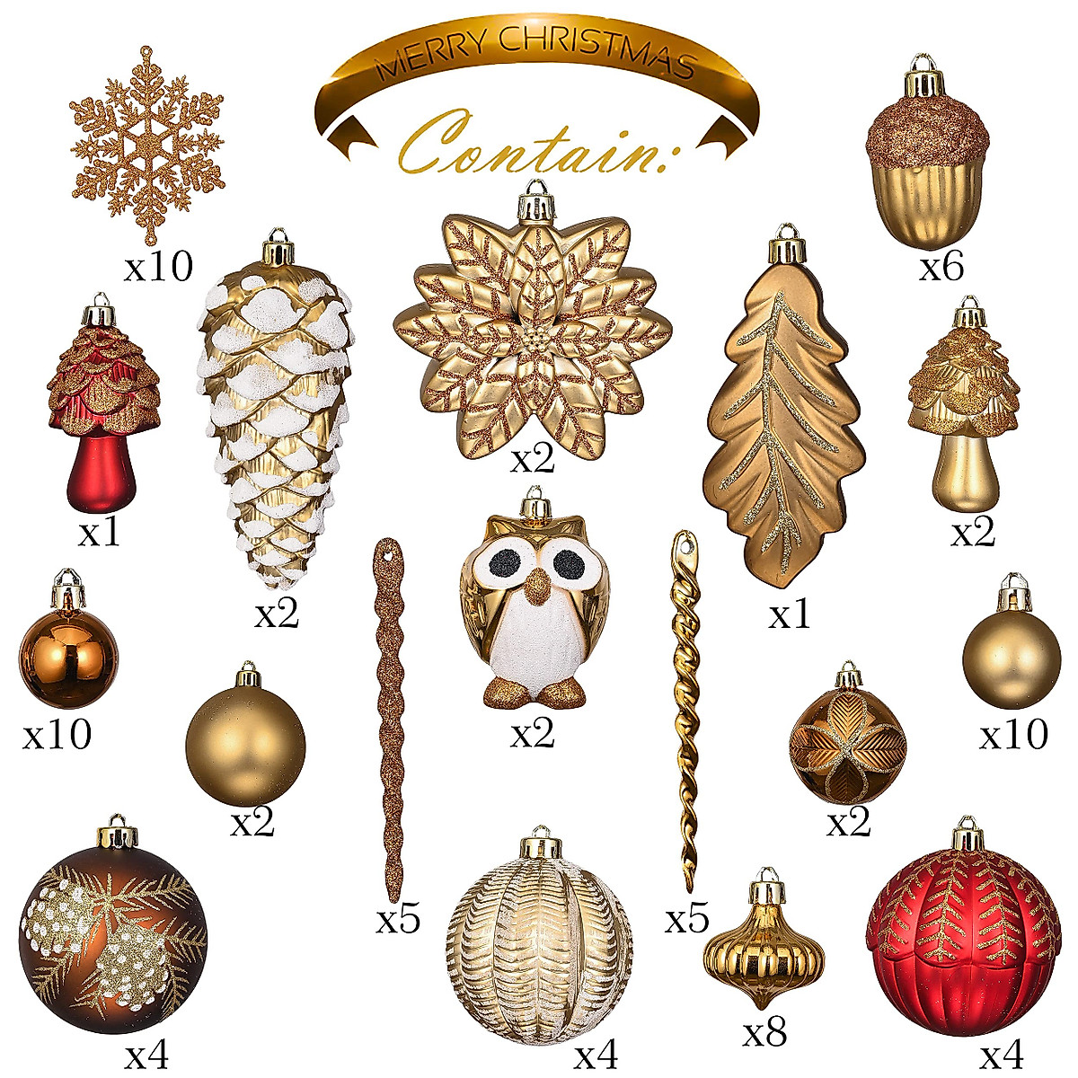 Valery Madelyn Christmas Tree Ornaments Set, 80ct Red and Brown Shatterproof Christmas Tree Decorations Bulk, Woodland Hanging Ball Ornaments for Xmas Trees Holiday Decor