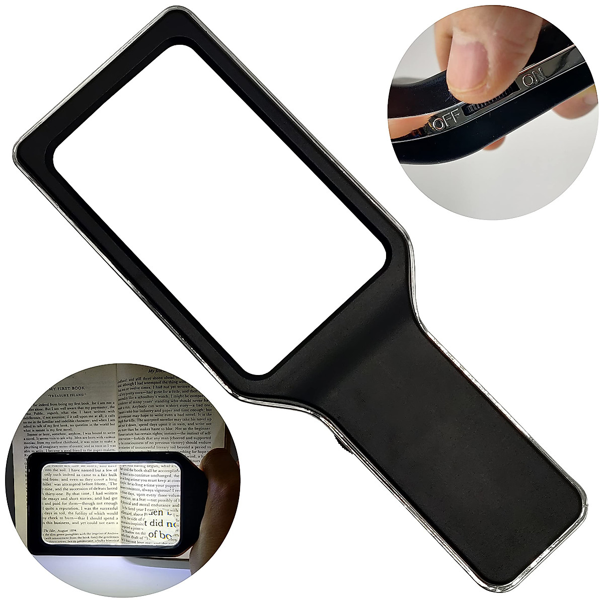 LED Handheld Magnifier for Reading 3x/6x Optical Magnifier for Low Vision, Visual Impairment, Magnifier for Seniors, Elderly People, Magnifier for Education, Office Work (Stepless Illumination adjust)