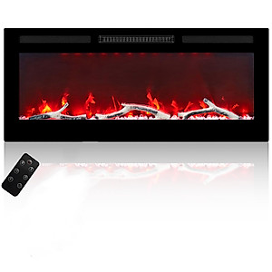 42 Inch Electric Fireplace Recessed and Wall Mounted, LED Linear Fireplace with Remote Control Ultra-Thin and Low Noise 1500W Adjustable 6 Flame Options, Timer