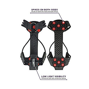 Ice Gripster Treads Nonslip Traction Cleats for Snow and Ice, Anti-Slip Overshoe Crampons with Adjustable Cinch Cord, 10 Carbon Steel Studs for Secure Grip, Extra Large, Black and Red