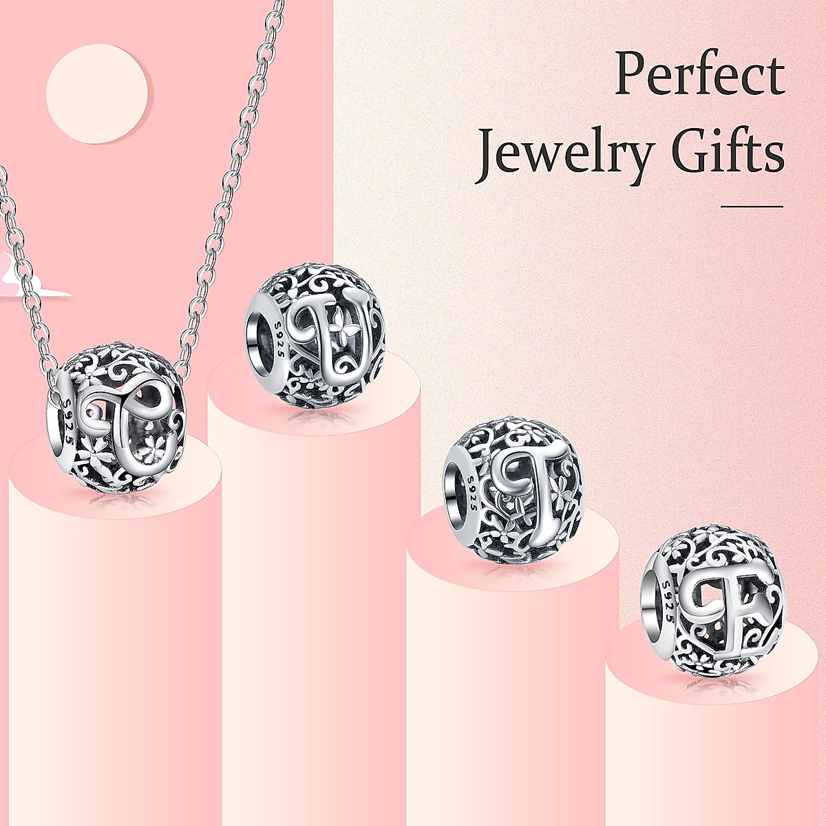 EZ Tuxedo Letter C Charms 925 Sterling Silver Alphabet Bead for Bracelets Spell Your Word