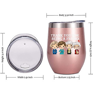 ATHAND Customized Birthday Gifts Idea for Women Girl-Thank You for Being A Friend 12 oz Insulated Wine Customized Tumbler Cup with Lid - Rose Gold Vacuum Stainless Steel Coffee Mug Stemless Cup