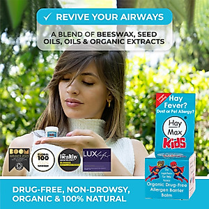 HayMax Allergen Barrier Balm for Kids, 0.17 fl oz (5ml), Organic, Natural & Non-Drowsy, Children Hay Fever Allergy Relief - Traps Pollen, Dust & Pet Allergen - Ragweed & Cedar