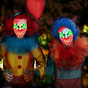 JOINBO Halloween LED Clown Mask for Aldult & Kids，EL Wire Scary Purge Mask for Cosplay Costume,Light up for Halloween Festival Party