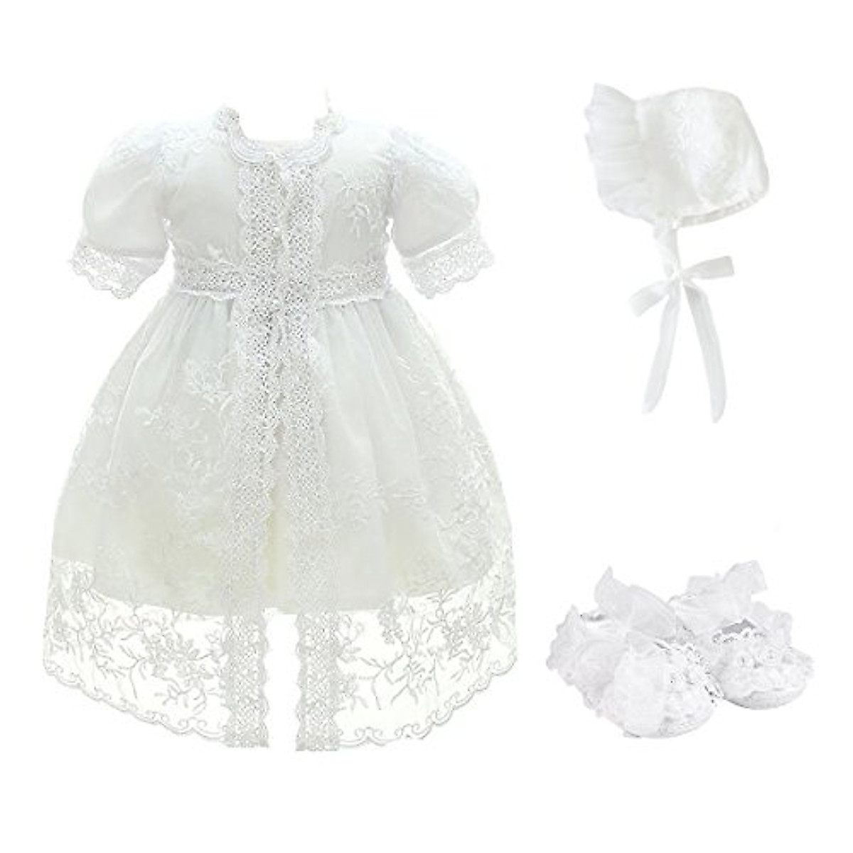Glamulice White Baby Girl Party Dress Christening Baptism Dresses Lace Princess Bow Formal Gown 0-6 Infant Birthday Wedding Pageant Outfit Newborn Girls Church Holiday Photo Shoot Gowns Outfits 3M