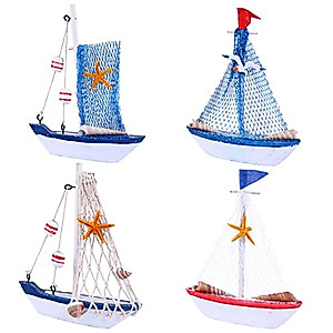 NUOBESTY 4pcs Wooden Mini Sailboat Model Miniature Sailing Boat Ships Nautical Sailboat Decorations for Nautical Beach Coastal Wedding Home Ornaments