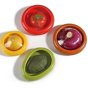 WUYOUUSA Refrigerator Clear Film Crisper, Lemon Avocado Tomato Onion Saver, Set of 4 Reusable Refrigerator Storage Containers (4pcs)