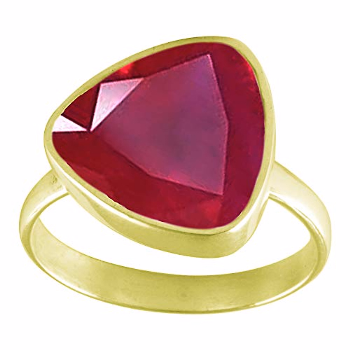 SURYAGEMS Natural Ruby Faceted Trillion 18K Gold Plated Ring Women July Stone Astrology Jewelry US 4-13