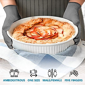 1 Pair Grey Heat Resistant Gloves Oven Gloves Heat Resistant with Fingers Oven Mitts Kitchen Pot Holders Cotton Gloves Kitchen Gloves Double Oven Mitt Set Oven Gloves with Fingers