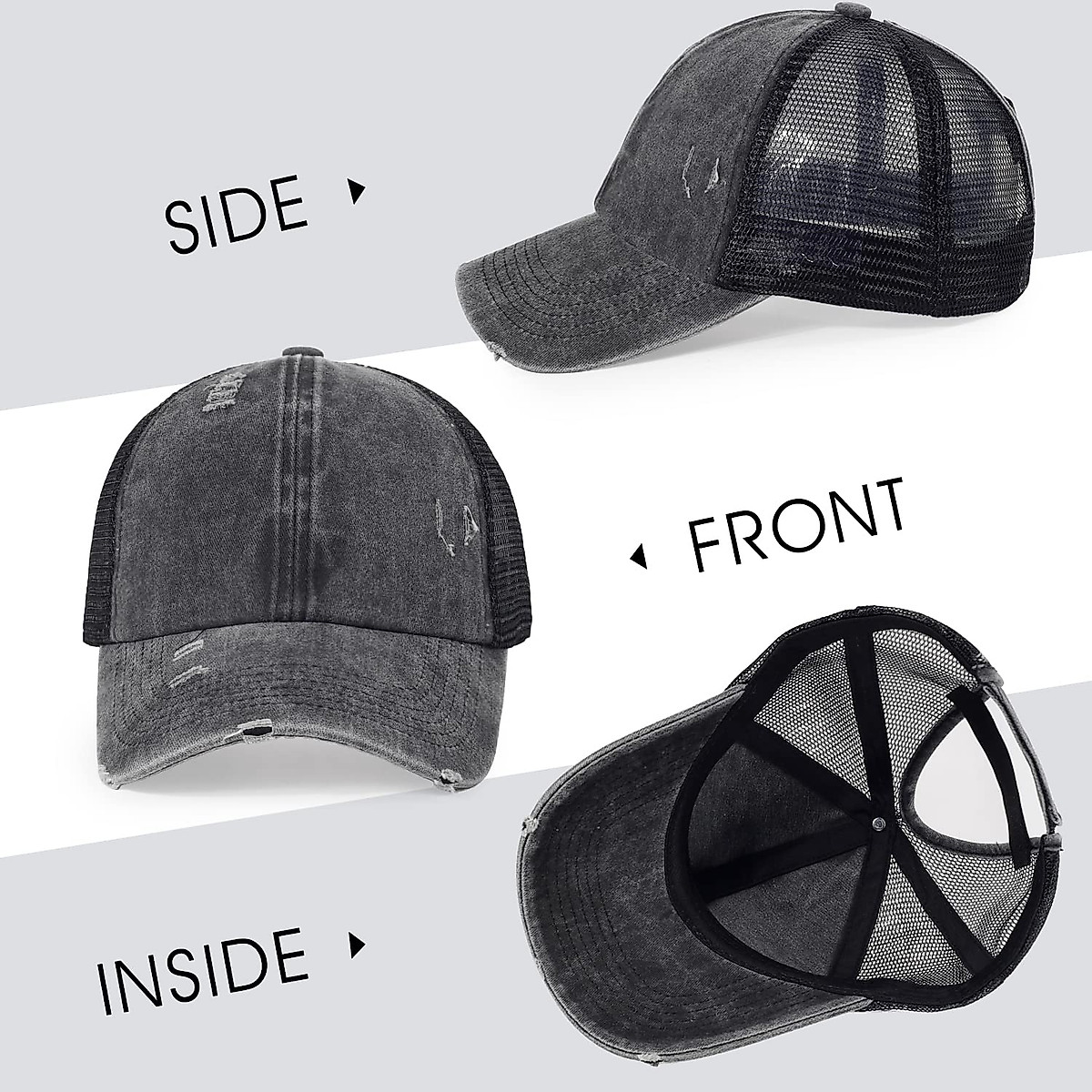 HH HOFNEN Ponytail Hats Womens Washed Distressed Baseball Cap High Ponycaps Cotton Dad Hat with Ponytail Hole