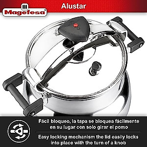 Magefesa® Alustar 23.2 Quart Pressure Cooker, recommended use for professionals, made of extra thick aluminum, express, has a Thermodiffusion bottom, 3 Security Systems